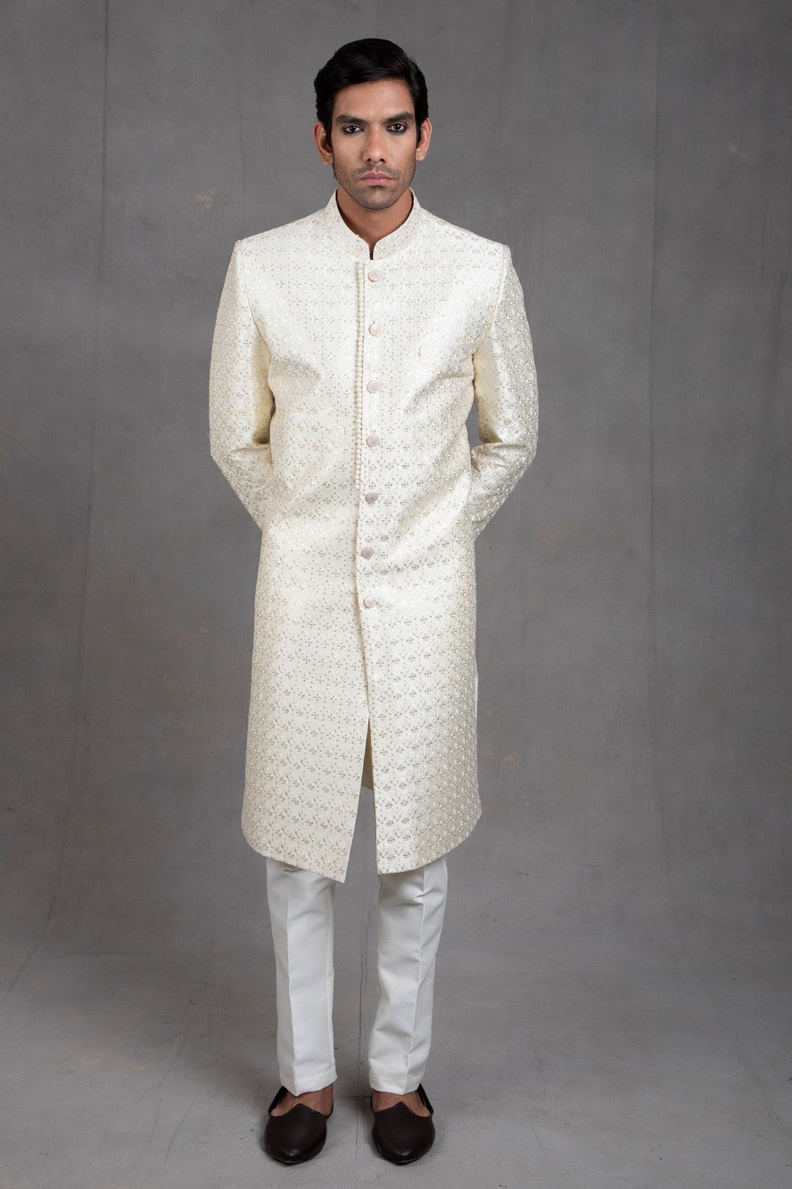 Wedding Collection for Men | White Embroidered Sherwani | Bijoliyo